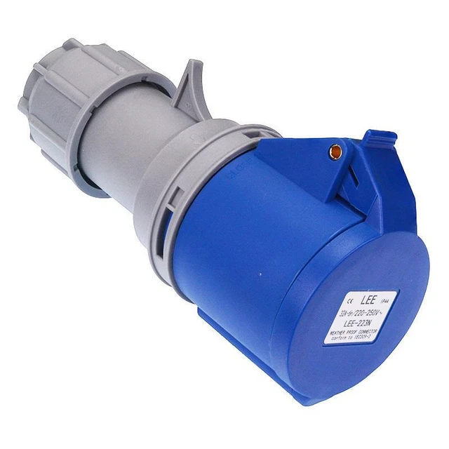 BLUE 32A 230V 2P+E Industrial Surface Mount Socket Connector IP44 EUR 9 ...