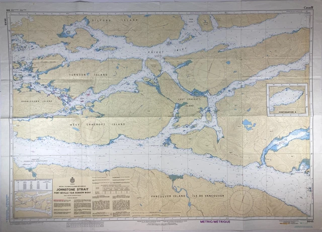 JOHNSTONE STRAIT NAUTICAL Chart VANCOUVER ISLAND Map 46"x33" BC Canada ...