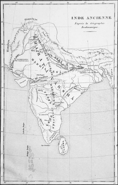 ANCIENT INDIA: MAP from Brahmanic Geography - 19th Century Engraving £ ...