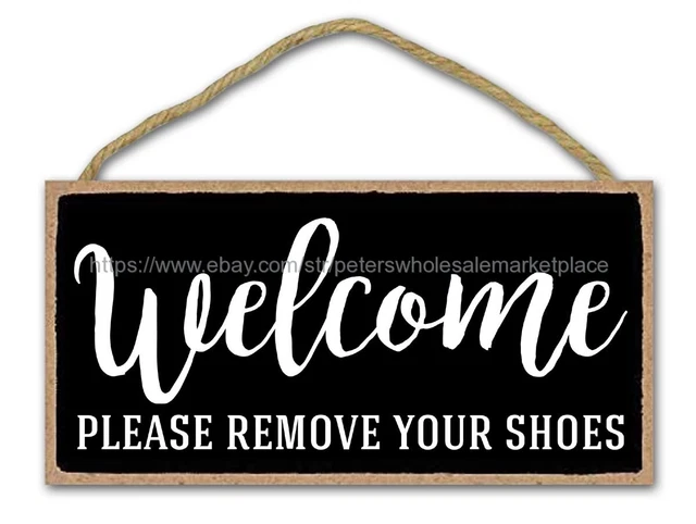 WOODEN TWIG WALL art welcom please remove your shoes wood sign £16.20 ...