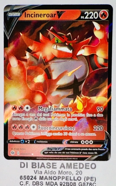 POKEMON INCINEROAR V Full Art 008/197 Obsidienne Brûlant Italien NM ...