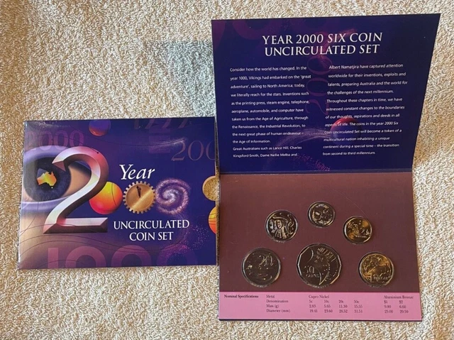 ROYAL AUSTRALIAN MINT 2000 Millennium Uncirculated Decimal Six Coin Set ...