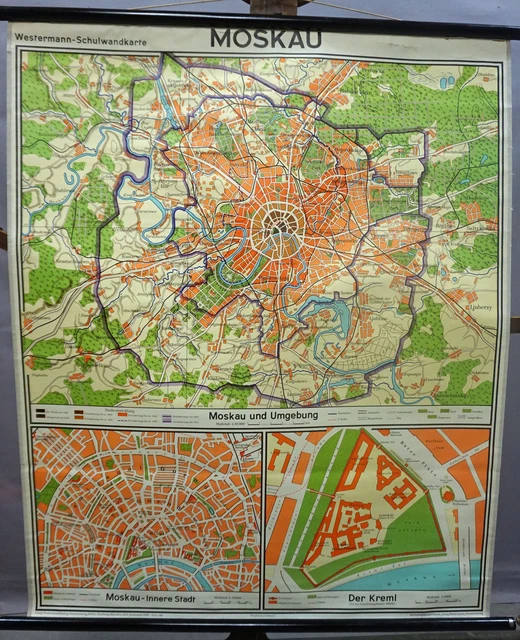 MOSCOW STREET MAP Vintage Rollable Wall Chart City Poster £168.16 ...