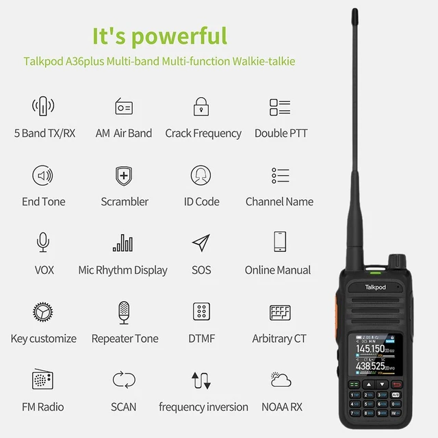 A36PLUS UHF/VHF/AM/FM WALKY Talky 2000mAh Radio Transceivers ...