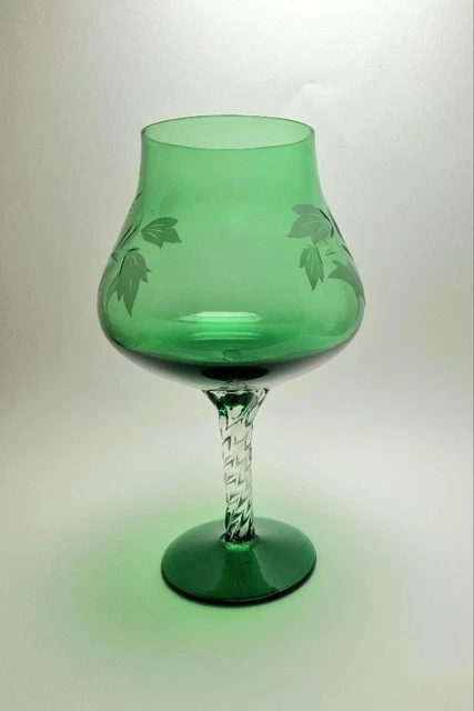 LARGE VINTAGE GREEN Etched Art Brandy Balloon Snifter Glass £16.10 ...