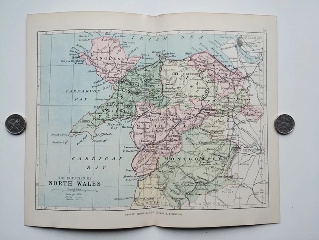 ANTIQUE COUNTY MAP of NORTH WALES - Phillips Handy Atlas , 1887 £33.99 ...