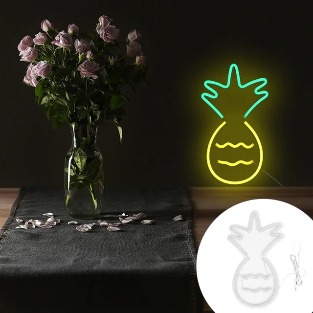 LED NEON LIGHT Sign Pineapple Shape Wall Lamp Creative Night Light Home ...