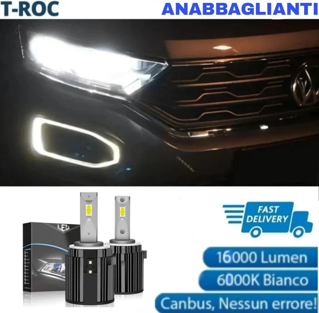 KIT FARI LED Volkswagen T-Roc Troc Anabbaglianti H7 6000K Plug And Play ...
