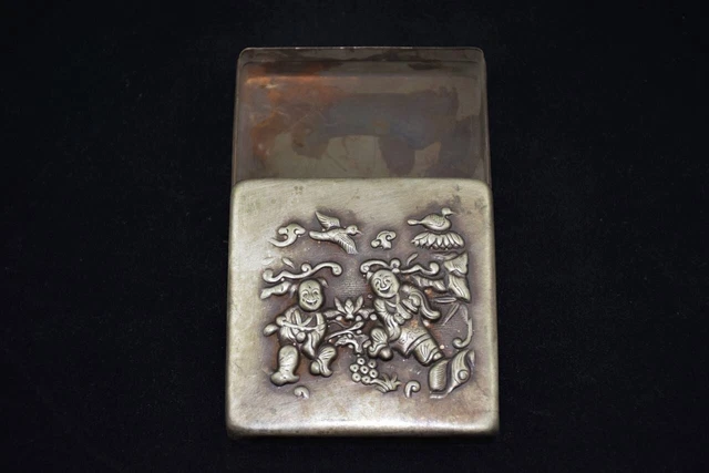 ANTIQUE CHINESE CHILDREN Paktong Brass Ink Box Ink Stone $38.75 - PicClick