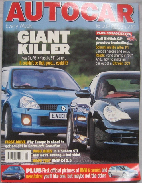 AUTOCAR 16 JULY 2003 featuring Renault Clio V6, Porsche, BMW Z4 ...