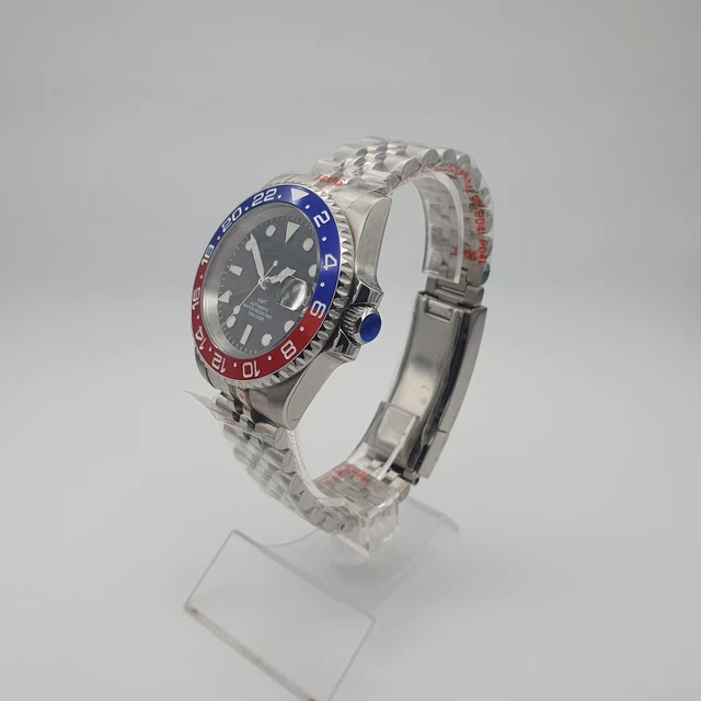 RED AND BLUE Bezel Modified GMT Homage Seiko NH34 Automatic Dive Watch ...
