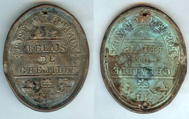 PLAQUE DE MÉTIER - Postes aux chevaux relais de CHEMILLE Postillon n° 1 ...