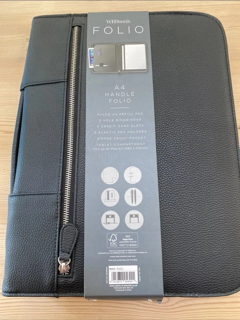 WHS ORGANISER-RING FOLDER-A4 Size Zipped Handle Folio-Black Faux ...