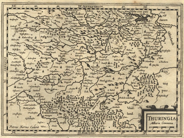 TURINGIA ORIGINALE INCISIONE Cartina Geografica Janssonius Waesberge ...