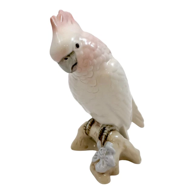 VINTAGE CZECH ROYAL Dux porcelain figurine; white pink cockatoo parrot ...