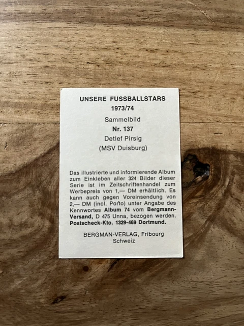 DETLEF PIRSIG Msv Duisburg Sammelbild Bergmann Verlag Seltene Kicker ...