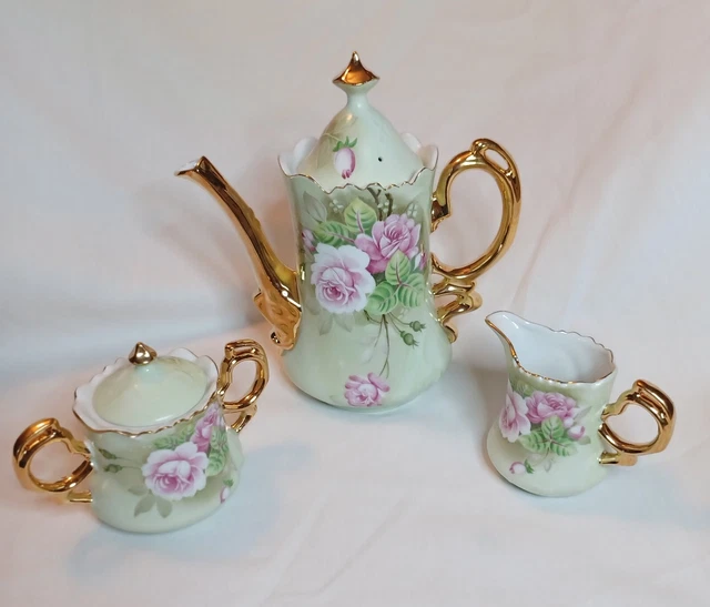 LEFTON CHINA HAND painted tea pot, creamer and sugar bowl. £115.85 ...