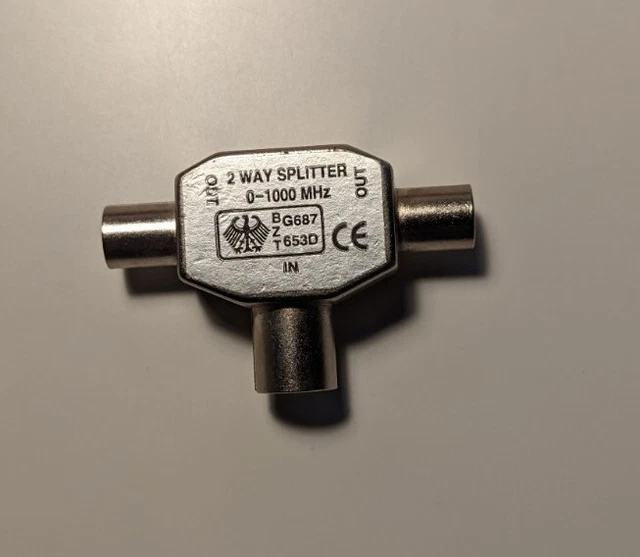 2 WAY SPLITTER Zwei-Geräte-Verteiler für TV Geräte 0-1000 MHz Metall ...