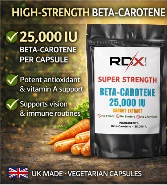 BETA CAROTENE 25000 IU | Vegan Capsules | High Strength Antioxidant ...