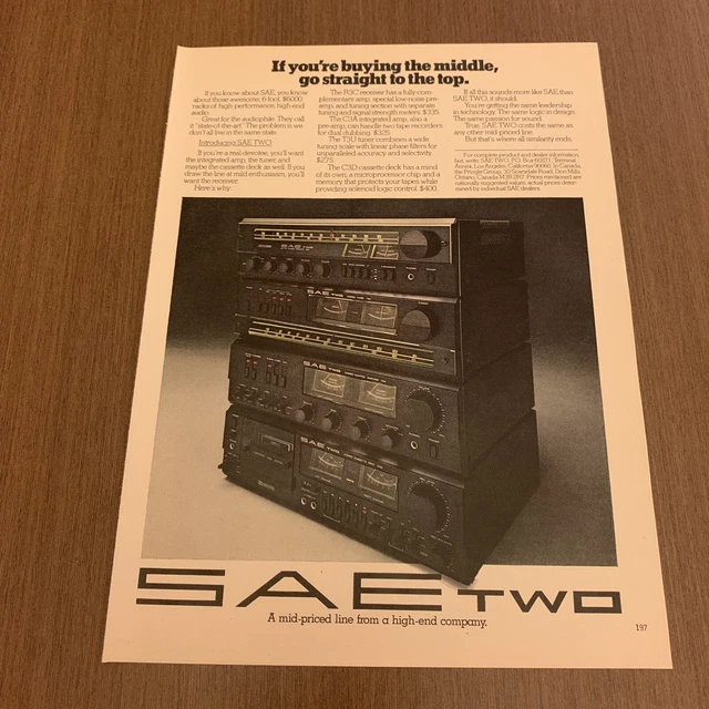 1979 SAE TWO Print Ad Original R3C Receiver C3A Amp T3U Tuner 3CD ...