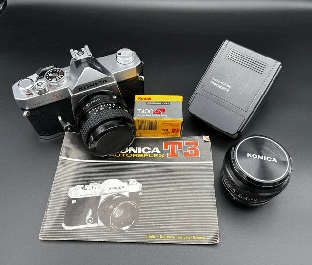 KONICA AUTOREFLEX T3 Camera w/ Hexanon 50mm f1.4 and Tokina 28mm f2.8 ...