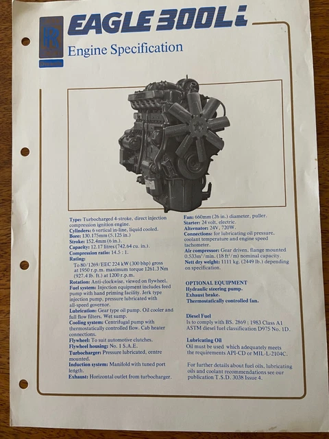 ROLLS ROYCE EAGLE 300 Li DIESEL ENGINE LEAFLET £3.00 - PicClick UK