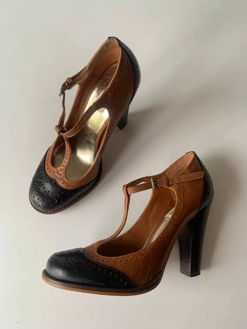 DUNE 4 37 high heel brogues brogue Mary Jane tan brown black leather £19.99 - PicClick UK