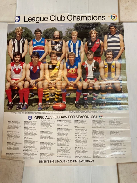 FOOTBALL VFL POSTER , channel 7, league team champions and 1981 fixture ...
