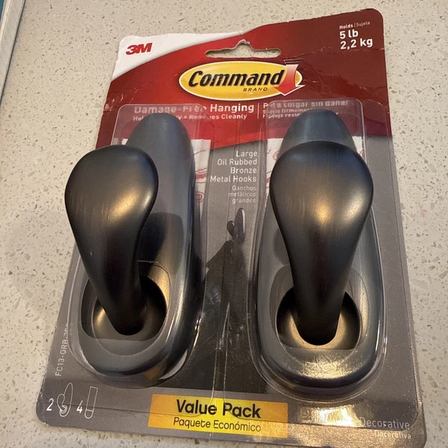 COMMAND HOOK VALUE Pack 5 lb. Large Brushed Oil Rubbed Bronze 2 pack £21.49 - PicClick UK