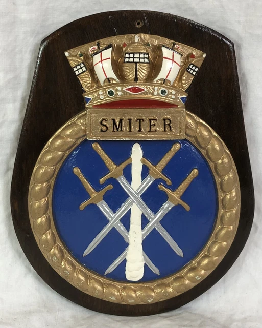 HMS SMITER BADGE, Tampion, Wall Crest, British Royal Navy, P272, L3514 ...