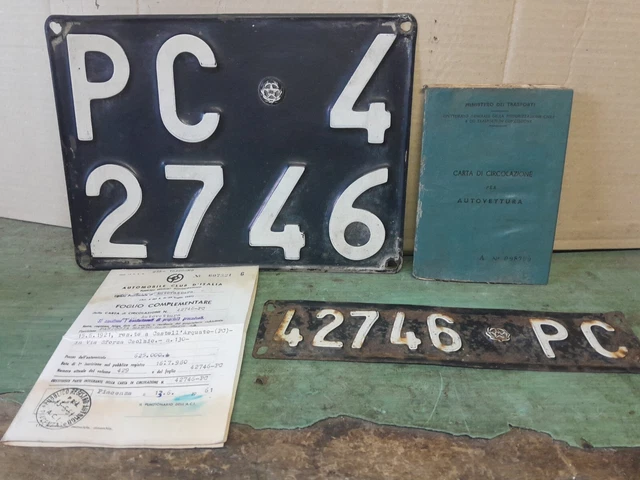 FIAT 600 TARGA Per Auto D'epoca In Lamiera Piacenza + Libretto + Foglio ...