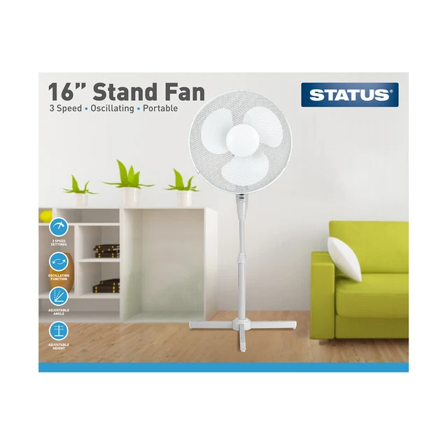 STATUS 16& OSCILLATING White Stand Fan For Office and Home Use £31.99 ...