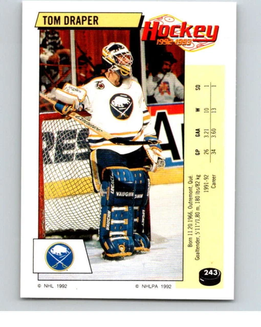 1992-93 AUTOCOLLANTS PANINI hockey #243 Tom Draper Buffalo Sabres ...