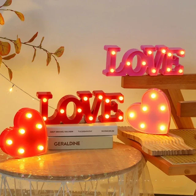 3D LOVE HEART LED Lamp Romantic LOVE LED Letter Sign Night Light ...