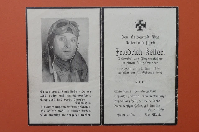 WW2 GERMAN DEATH Card Sterbebild Luftwaffe Sergeant & Pilot KIA 1942 ...