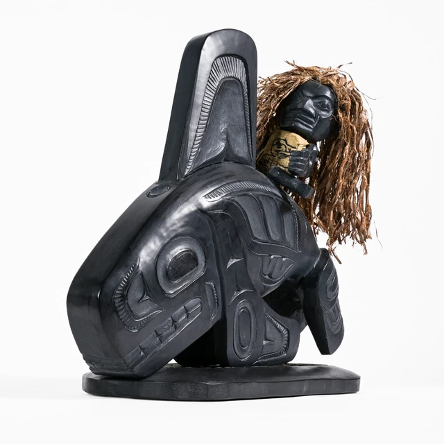 HUGE HAIDA ARGILLITE Whale Rider Sculpture with Human Puppet $8,000.00 ...