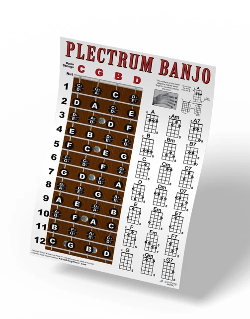 4 STRING PLECTRUM Banjo Fingerboard Chords Poster Chart £11.64 ...