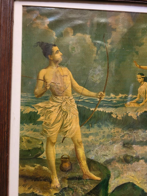 ANTIQUE INDIAN OLEOGRAPH Print Artist Raja Ravi Varma Sub Ram Sagar ...