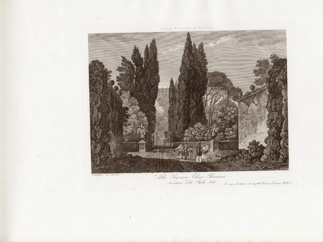 VILLA D'ESTE A TIVOLI , di G. COTTAFAVI , grande incisione su rame ...