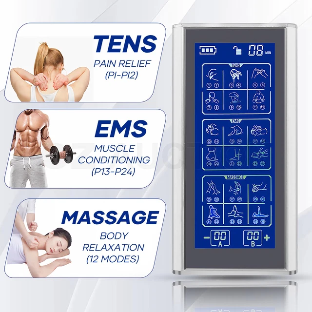 TENS EMS MUSCLE Stimulator Electric Massager Machine Unit 36 Modes ...