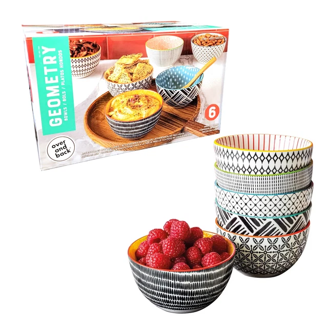 NEW GEOMETRY 6 Piece Medium 490mL Colourful Food Stoneware Dishwasher ...