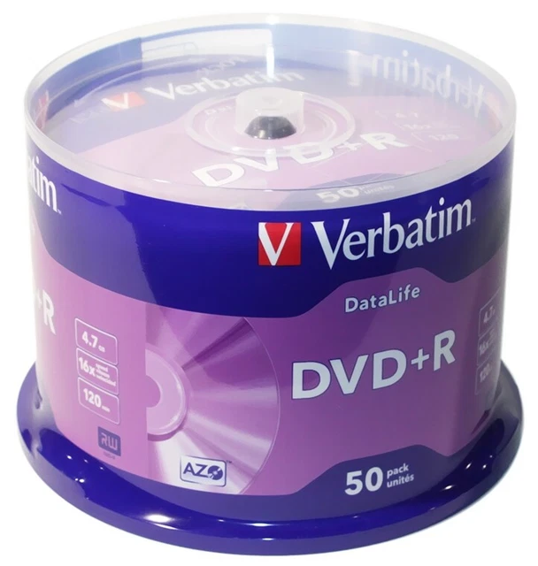 1X50 VERBATIM DVD+R Rohlinge WriteOnce 4.7GB 120min 16x Cakebox43815 NEU 008-008 EUR 13,90 ...