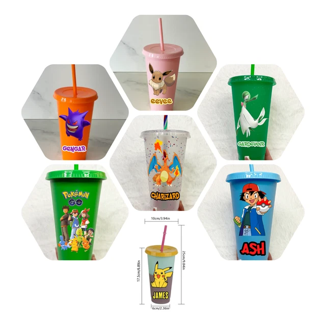 PERSONALISED POKEMON COLOUR changing reusable Cold Cup Straw & Lid 24oz ...
