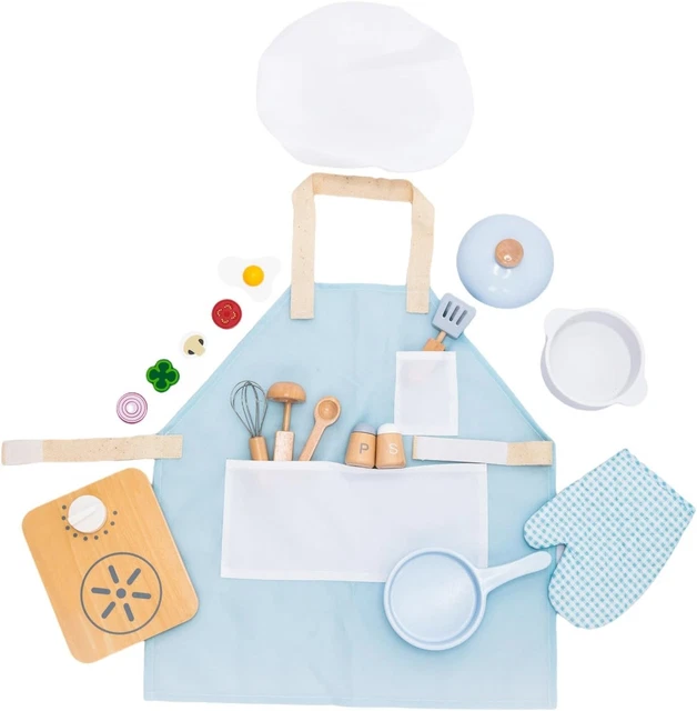18PC WOODEN KIDS Cooking Set Pots Pans Food Chef Hat Apron Montessori ...
