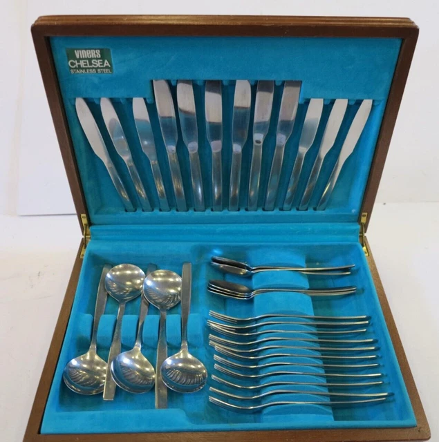 VINTAGE CASED VINERS CHELSEA Stainless Steel Cutlery Canteen Set Ref#5 ...