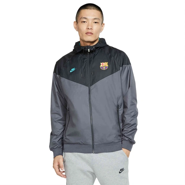RARE FCB NIKE Windrunner Jacket Glanz Nylon jacket Barcelona Black Gray ...