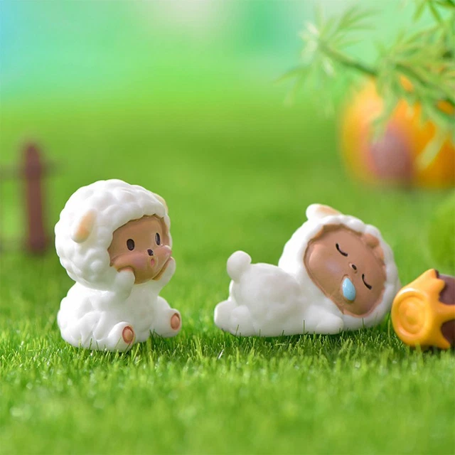 GARDEN ORNAMENT CUTE DIY Miniature White Sheep Lamb Figurine Micro ...