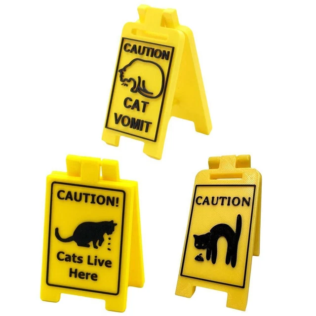 CAT VOMIT CAUTION Sign Funny Signs Gifts Yellow 4 Inches ღ EUR 6,30 ...