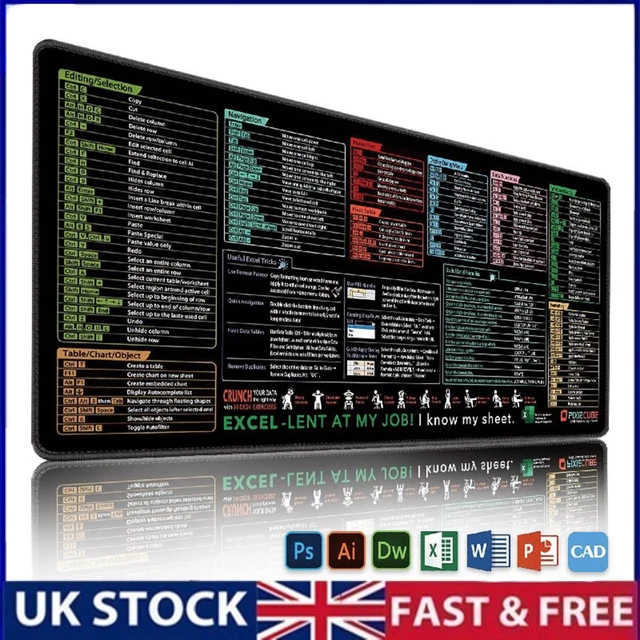 2025 NEW EXCEL Cheat Sheet Desk Mat with Mouse Pad Shortcuts ...