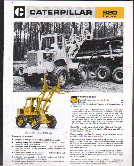 1974 CATERPILLAR &920& Wheeled Log Loader Brochure Leaflet £5.50 ...